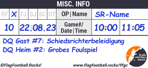 Flag Football Game Card - Score Sheet & Game Info - FlagFootball.Rocks!